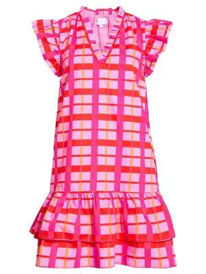 SUGARLIPS Darvy Check Shift Minidress - Pinks-orange