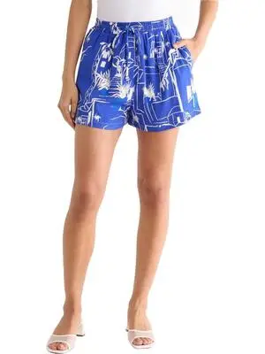 SUGARLIPS Town Print Drawstring Shorts - White-blue-multi