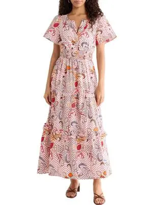SUGARLIPS Floral Cotton Tiered Maxi Dress - Cream-multi