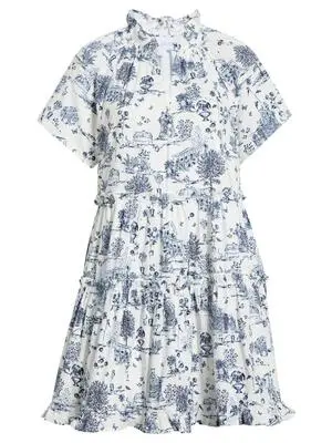 SUGARLIPS Renzo Toille Cotton Poplin Dress - White-blue-multi