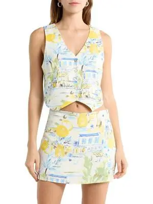 SUGARLIPS Amalfi Coast Printed Crop Top - Blue-multi