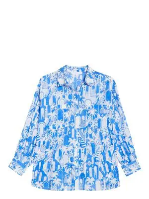 SUGARLIPS Printed Cotton Button-up Shirt - White-blue