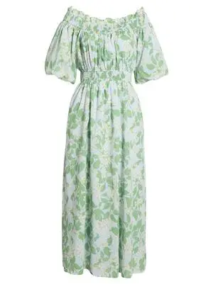 SUGARLIPS Floral Cotton Off-the-shoulder Midi Dress - Light-blue-green