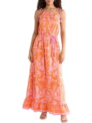 SUGARLIPS Kimana Floral Halter Maxi Dress - Orange-pink-multi
