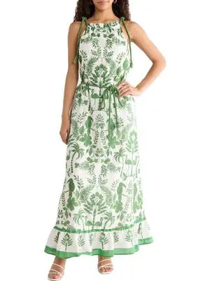 SUGARLIPS Kimana Floral Halter Maxi Dress - White-greens