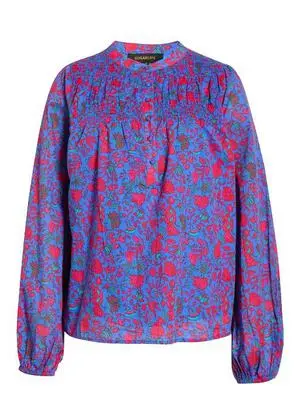 SUGARLIPS Tanya Floral Cotton Top - Blue-fuchsia