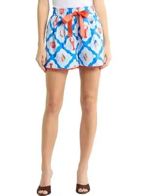SUGARLIPS Lobster Bay Melia High-waist Shorts - White Blue-multi