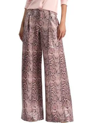 Alice + Olivia Erica Faux Leather Flare Pants - English Rose/black Snake