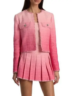 Alice + Olivia Dumont Fringe Trim Ombré Tweed Jacket - Ascendant Ombre English Rose