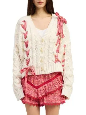 JACQUIE THE LABEL Clementine Ribbon Cable Cardigan - Ivory Red
