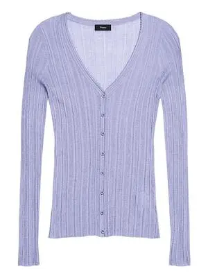 Theory V-neck Ribbed Cardigan - Lavender Glow