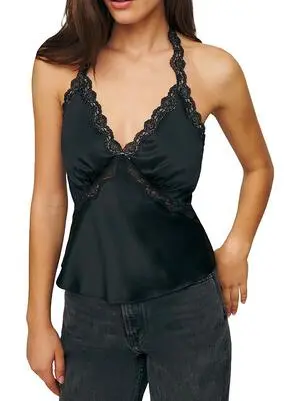 REFORMATION Monica Silk Top - Black