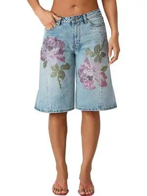Steve Madden Kesha High Rise Bermuda Jean Shorts - Seabreeze