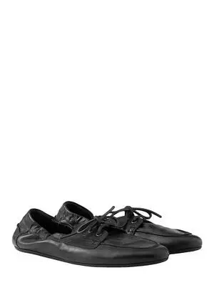 Prada Shuffle Antiqued Leather Lace-up Shoes - Black