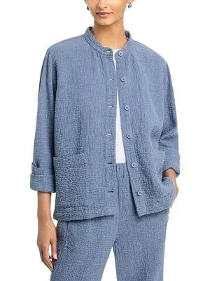 Eileen Fisher Mandarin Collar Shirt Jacket - Haze