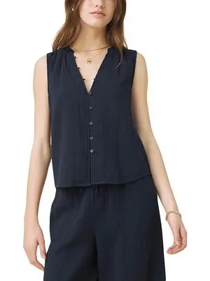 Splendid Ava Gauze Button Front Tank - Navy