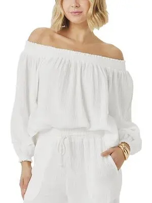 Splendid Ava Gauze Off-the-shoulder Top - White