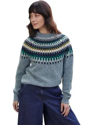 CELTIC & CO. Donegal Wool Yoke Stitch Sweater - Skylight