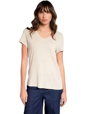 CELTIC & CO. Relaxed V-neck Linen Blend T-shirt - Undyed Ecru