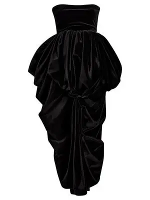 Khaite Bronte Ruffled Velvet Midi Dress - Black