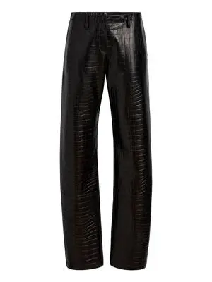Khaite Hunter Alligator-embossed Wide-leg Leather Trousers - Black