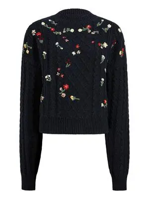 Khaite Elias Embroidered Cashmere Sweater - Navy