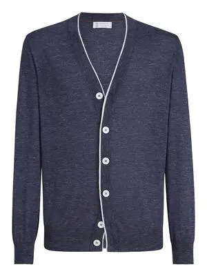 Brunello Cucinelli Cashmere-silk-linen V-neck Cardigan - Blue