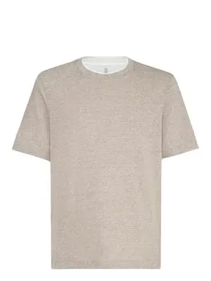 Brunello Cucinelli Linen-cotton Jersey Faux-layered T-shirt Brown