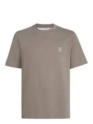 Brunello Cucinelli Cotton Logo T-shirt - Brown