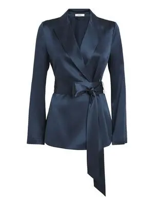 JOSEPH Silk Satin Archer Wrap Jacket - Blue