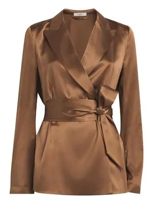 JOSEPH Silk Satin Archer Jacket - Brown