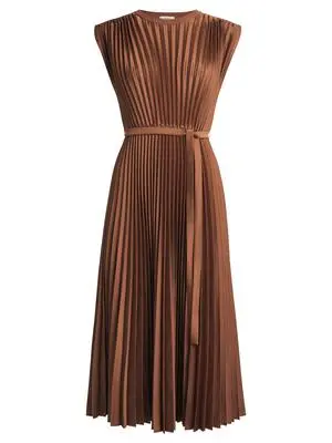 JOSEPH Crepe Plissé Volta Midi Dress - Brown