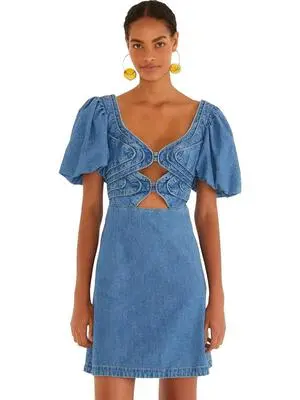 farm rio embroidered puff-sleeve cutout midi dress DELFI – A & M Enterprises Bridal main image 0