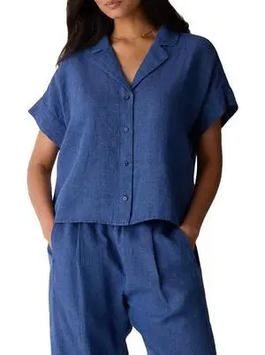 Eileen Fisher Notch Collar Organic Linen Shirt - Deep Dive