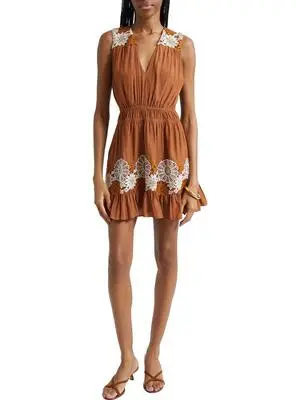 Ramy Brook Mackenzie Floral Embroidered Minidress - Coffee