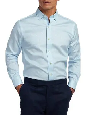 David Donahue Neat Print Cotton Button-up Shirt - Sky