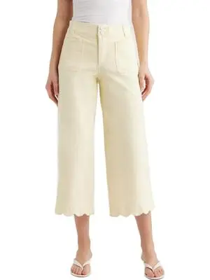 Wit & Wisdom Scallop Patch Pocket High Waist Crop Wide Leg Twill Pants - Lemon Lush