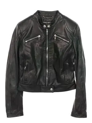 Dolce & Gabbana Zipped Lambskin Biker Jacket - Black
