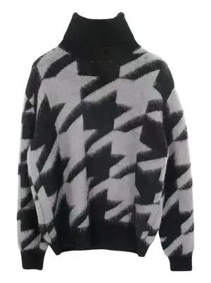 Givenchy 2010s Houndstooth Turtleneck Knitted Sweater - Black