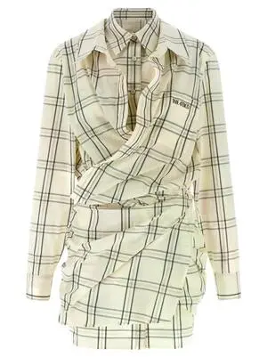 Attico Check-Pattern Embroidered Mini Dress Neutrals