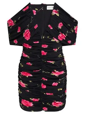 Magda Butrym Off-the-shoulder Floral-print Mini Dress - Black