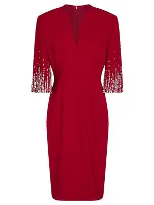 Jenny Packham Embellished Crepe Dress - Crimson