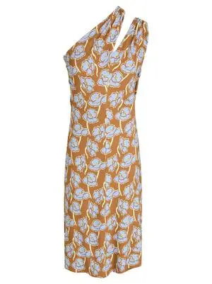 Versace One-shoulder Floral-print Dress - Light Brown