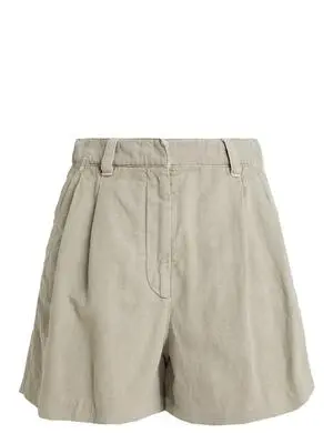 Brunello Cucinelli Pleated Cotton And Linen-blend Shorts - Sage Green