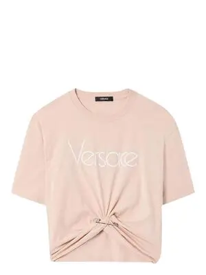 Versace Twisted Embroidered Cotton-jersey T-shirt - Beige