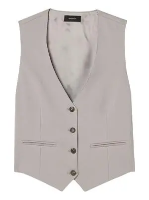 Wardrobe.NYC Cropped Grain De Poudre Wool Vest - Stone