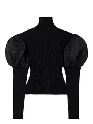 Max Mara Shell-paneled Cable-knit Wool-blend Sweater - Black