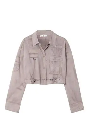 Acne Studios Cropped Printed Cotton Shirt - Mushroom