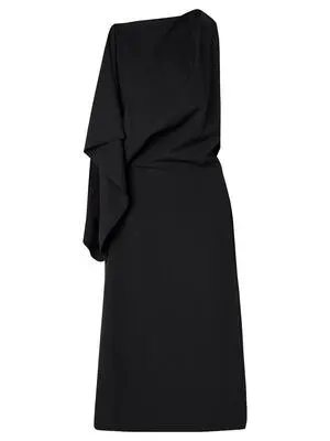 Proenza Schouler Elena Draped Asymmetric Wool-blend Gabardine Midi Dress - Black