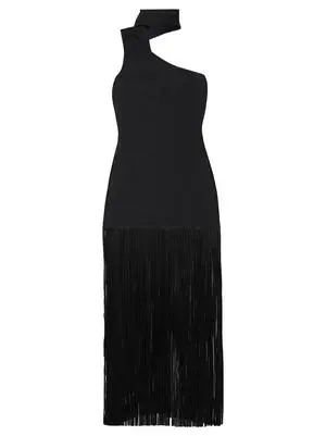 TALLER MARMO Atlanta Asymmetric One-shoulder Fringed Gown - Black